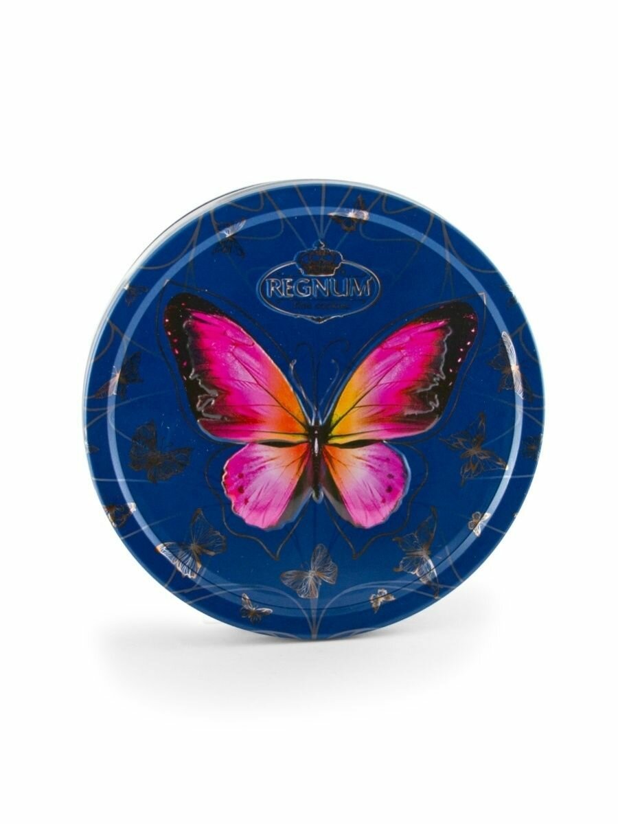 Сладкая Сказка Печенье в жестянной банке, Regnum, Бабочки, Сдобное, Ассорти, в сахорной обсыпке, 150 гр.