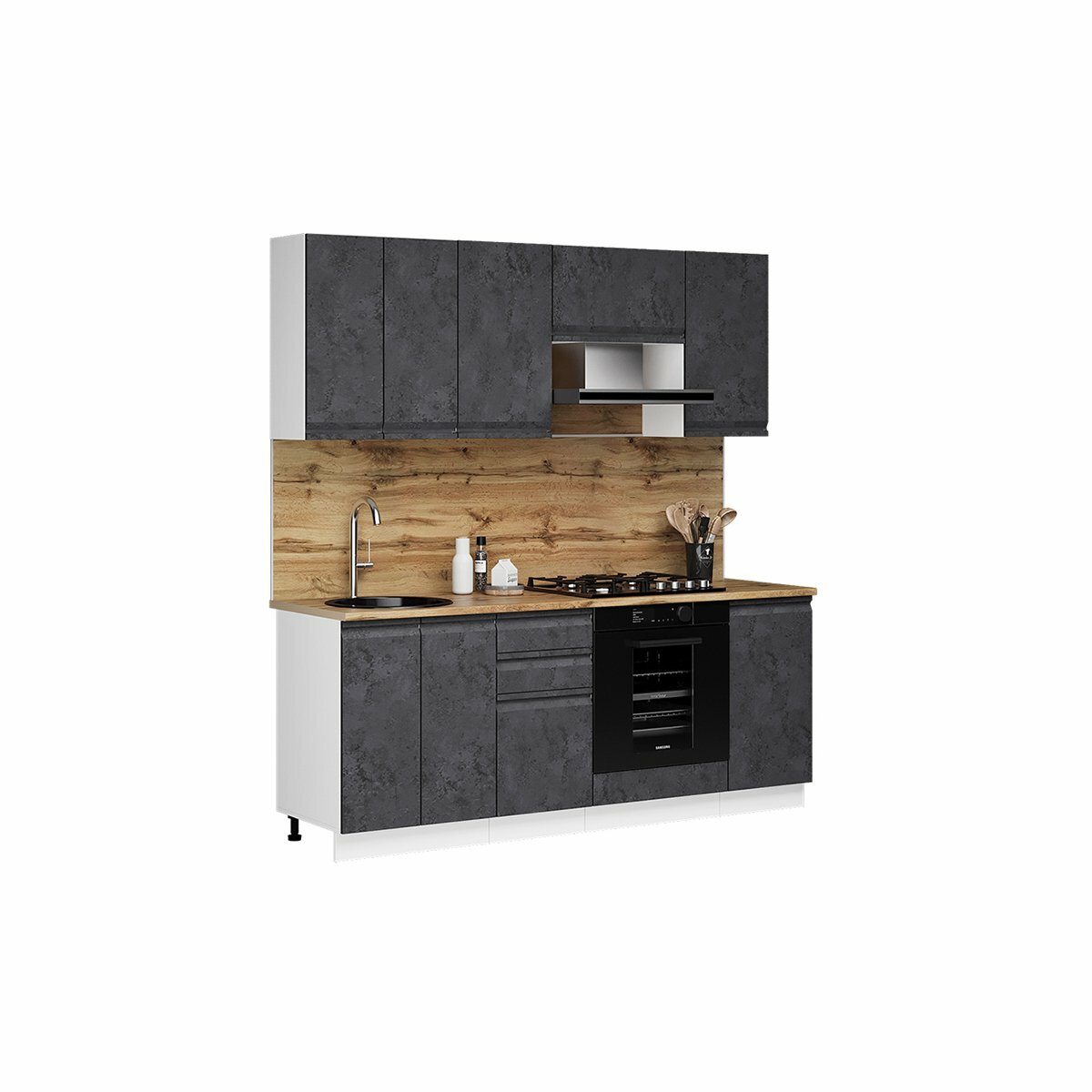 Модульная кухня Бруклин 2,0 метра цвет фасадов Бетон черный , ЛДСП, МДФ