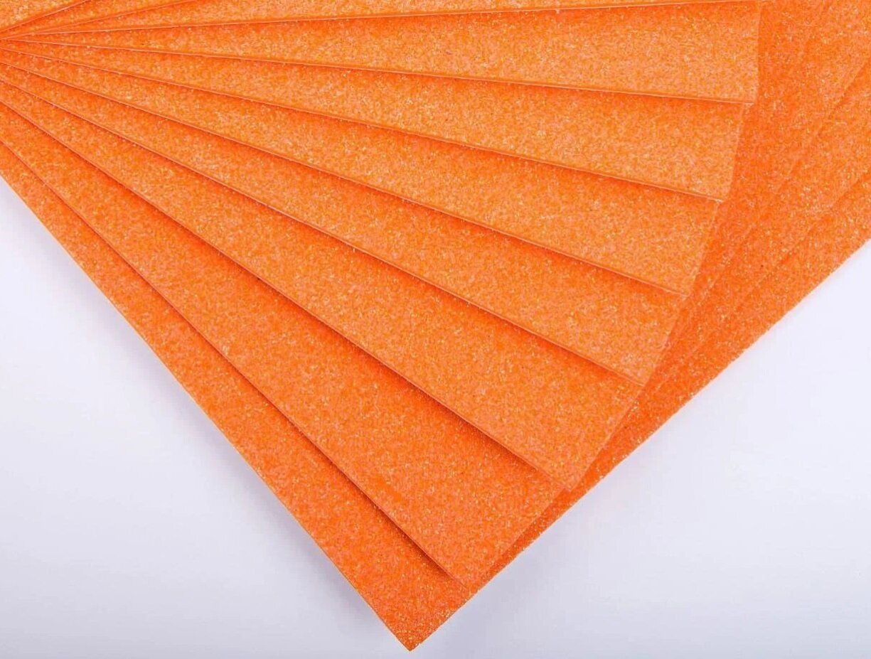 Цветная пористая резина (фоамиран) с блеском для поделок и творчества, Komas, 20х30 см, толщина 2 мм, 10 листов, ярко-оранжевый/ Фоамиран с блестками (глиттерный) А5