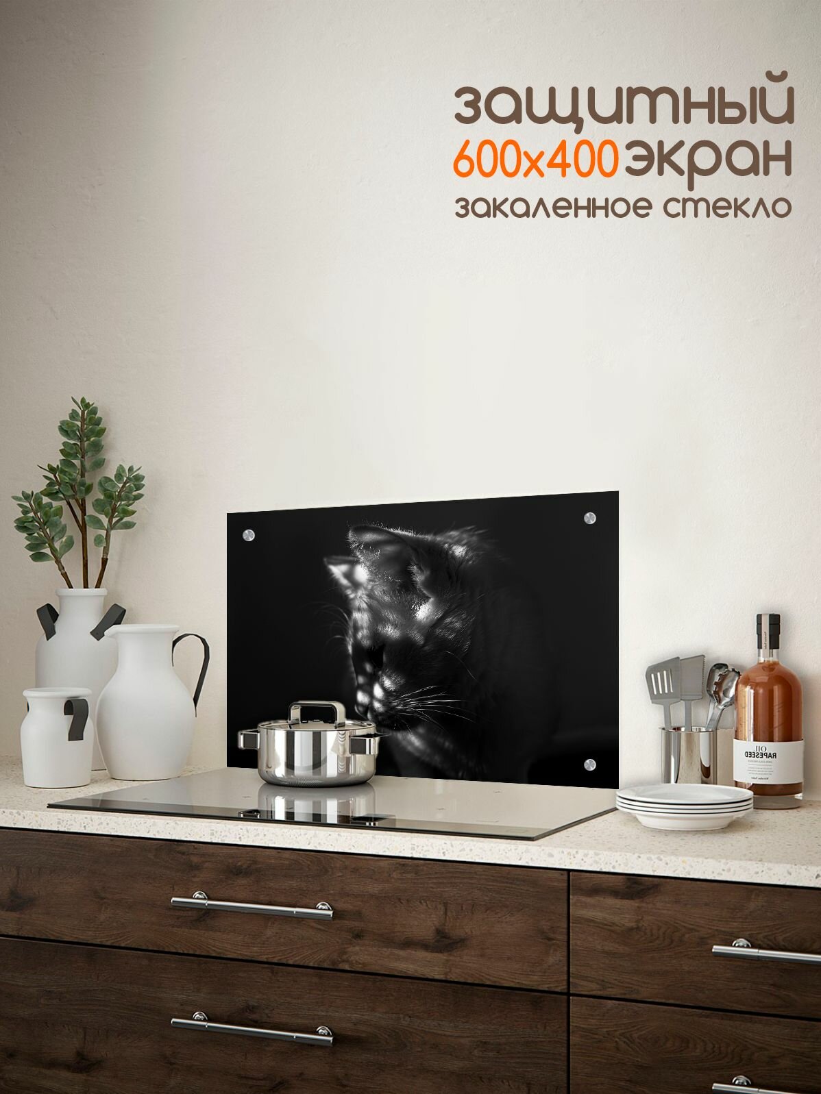Защитный экран от брызг на плиту 400х600х4мм. Стеновая панель для кухни из закаленного стекла. Фартук для кухни на стену