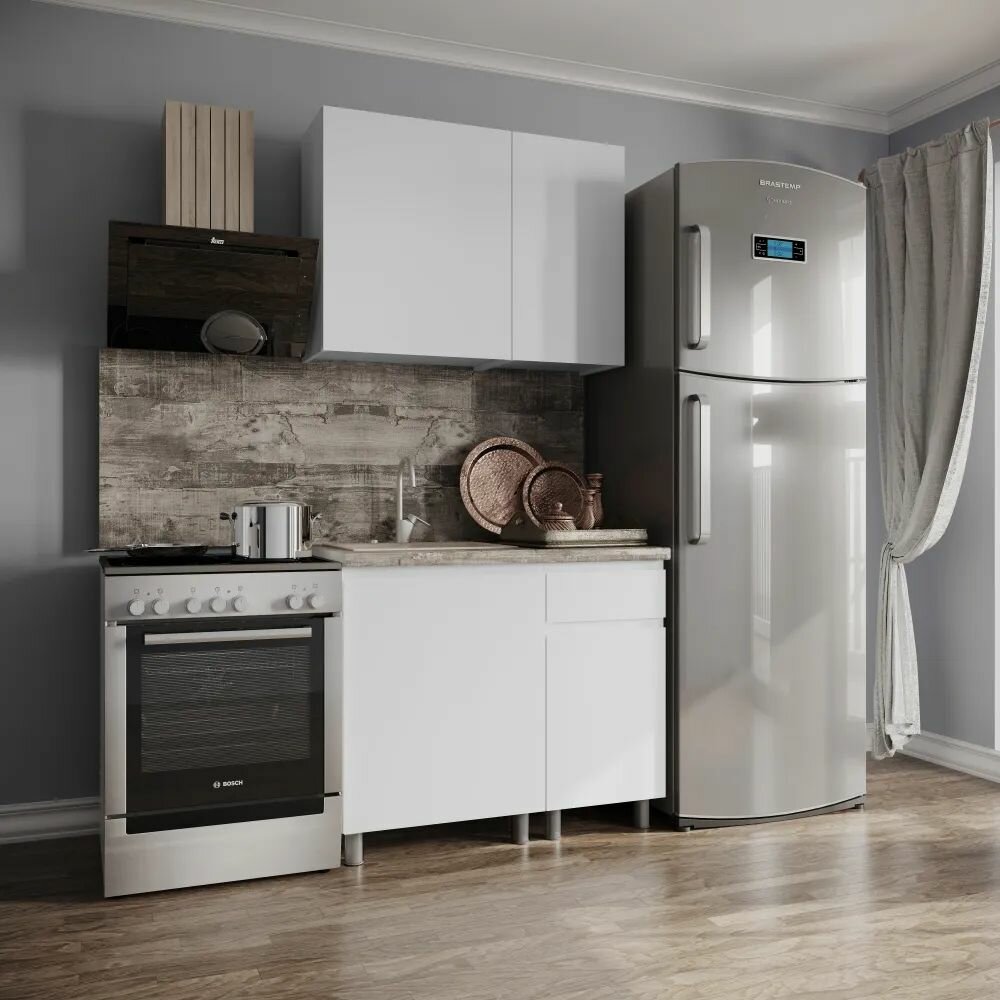 Кухонный гарнитур (кухня) Плейона / Ричард/ Токио1.4 м , ЛДСП Белый с теснением древесные поры ЛДСП, со столешницей Дуб вотан 38 мм 1400х2160х600 тэкс