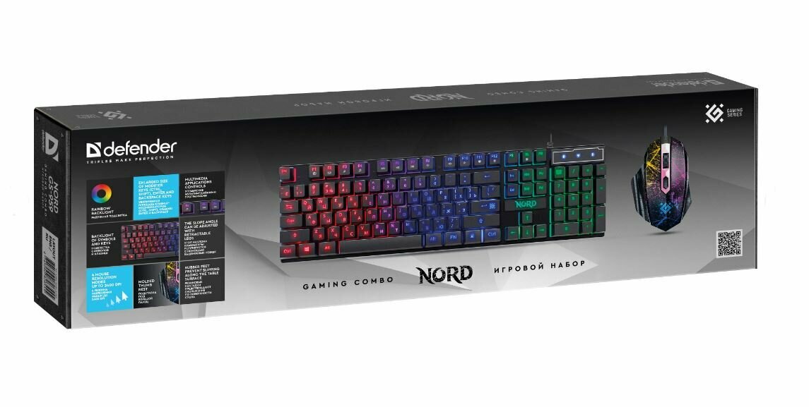 Комплект проводной игровой Клавиатура + Мышь DEFENDER Nord GS-959 RU, черн, радуж 52959
