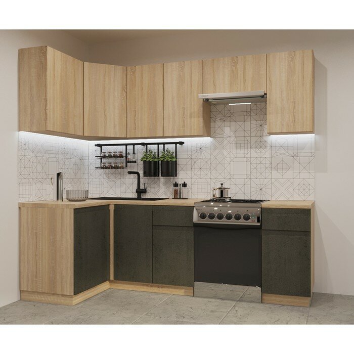 Кухонный гарнитур угловой «Лайн - 32», 1200×2400 мм, цвет дуб сонома/бетон тёмный/дуб сонома светлый