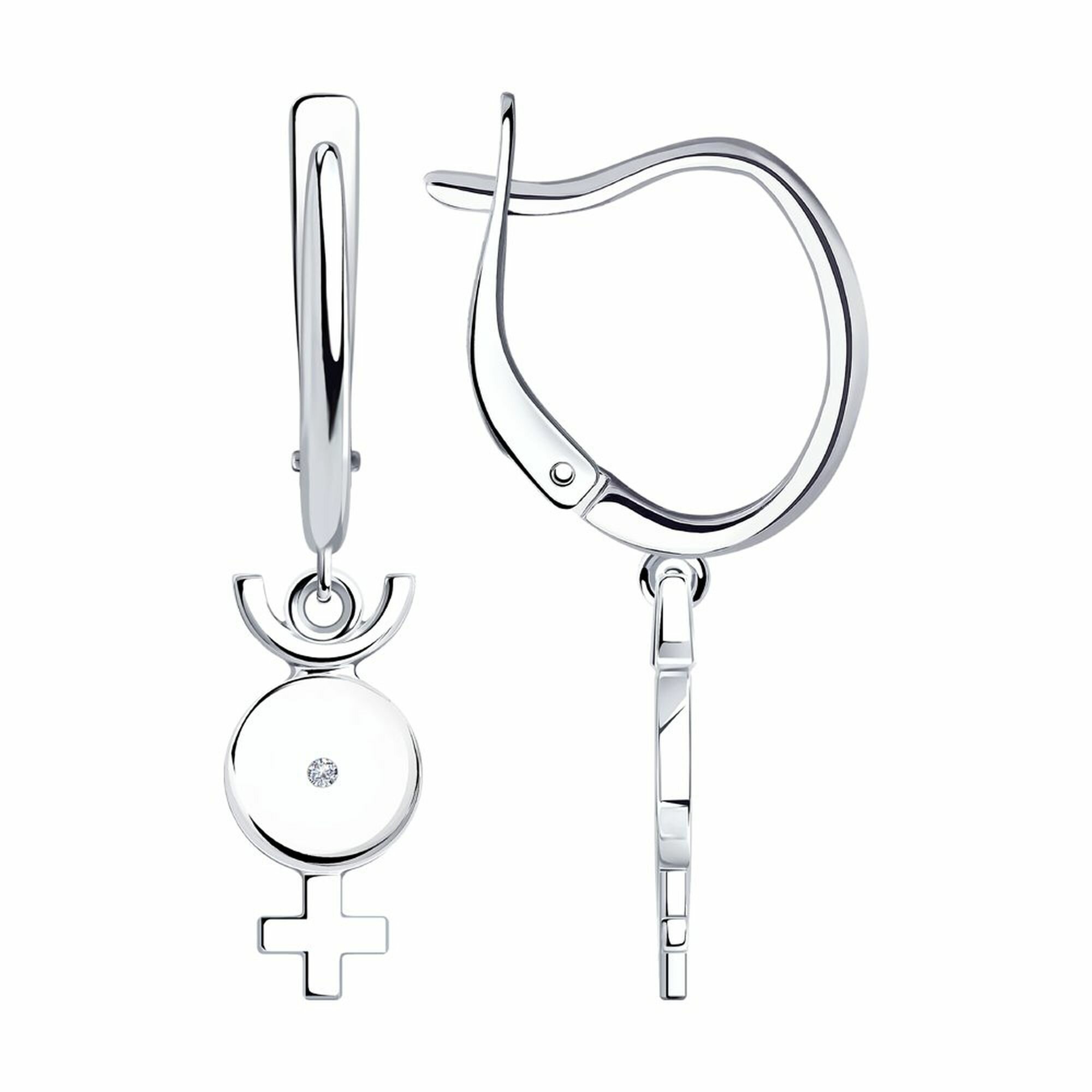 Серьги, серебро, 925 проба, родирование, фианит