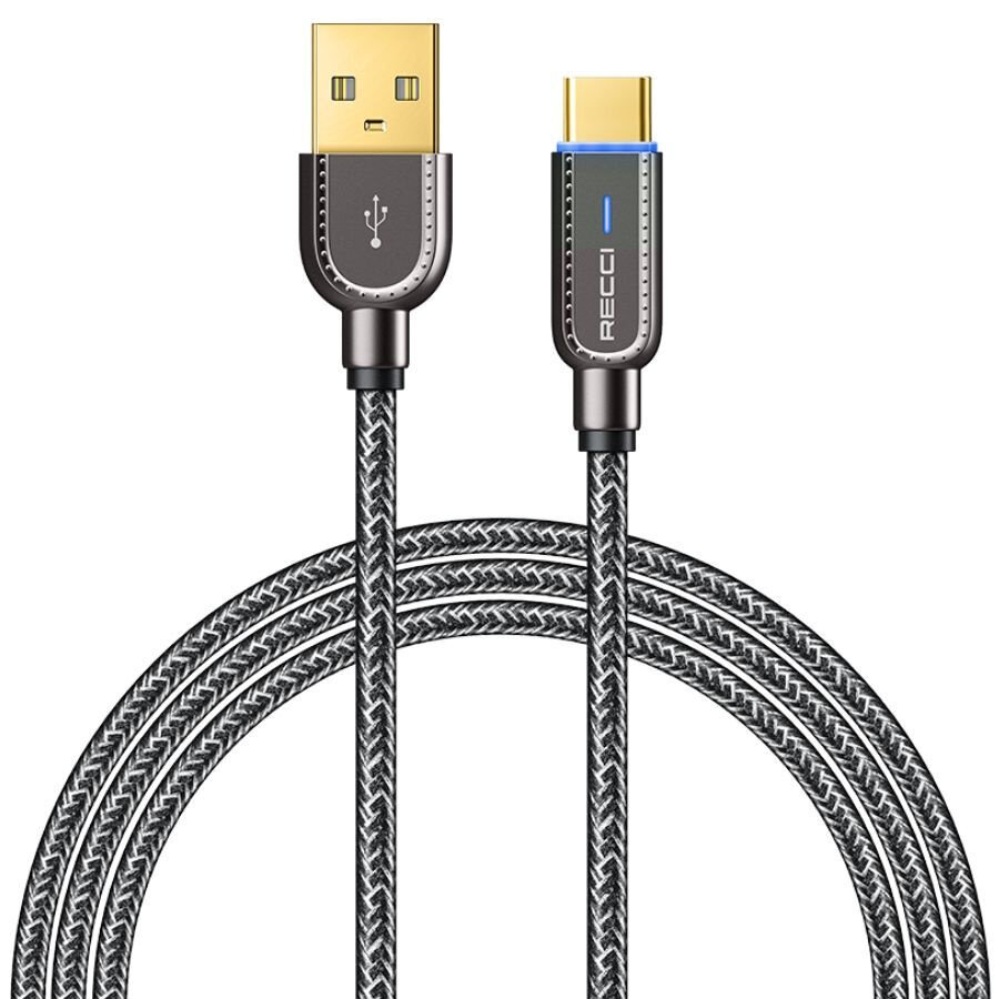 Кабель для быстрой зарядки и передачи данных Recci Smart Power-Off RS02, USB to Type-C, 3A, 1 метр, Черный