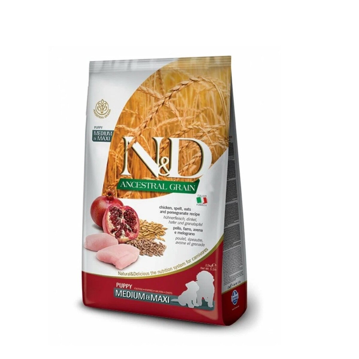 Сухой корм FARMINA ND ANCESTRAL GRAIN DOG Chicken Pomegrante PUPPY MEDIUM MAXI для щенков средних и крупных пород с курицей 2,5кг