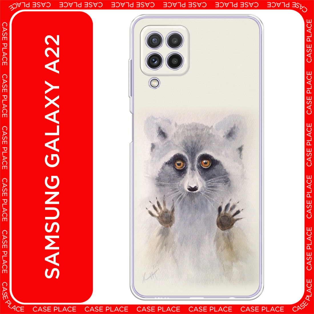 Чехол на Samsung Galaxy A22 / Самсунг Галакси A22 с принтом Енот за стеклом