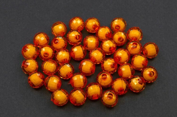 Бусины акриловые круглые граненые 8мм, отверстие 2мм, цвет оранжевый, 540-173, 10г (около 40шт)