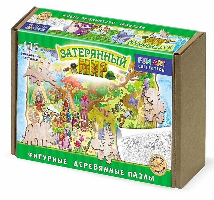 НИ Фигурный деревянный пазл FUN ART collection "Затерянный мир", 107 деталей