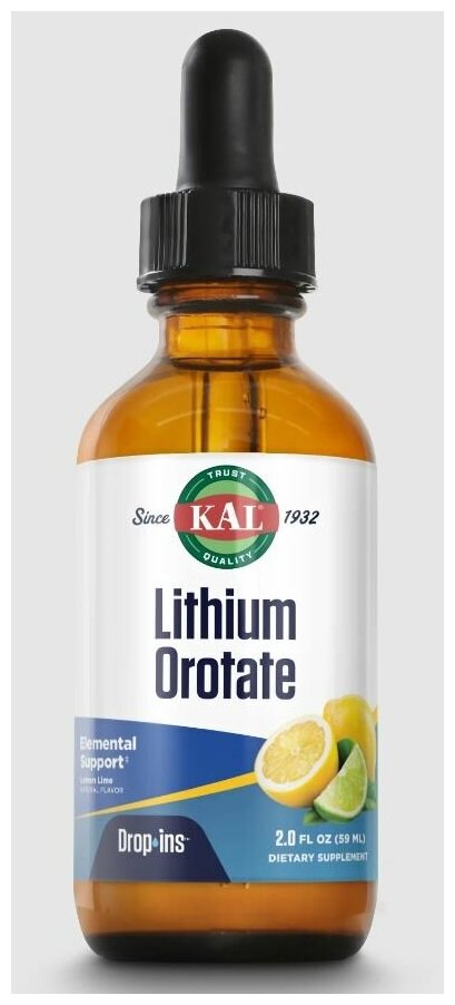 Лимон-лайм KAL Lithium Orotate 4 mg (Литий Оротат 4 мг) 2.0 FL OZ 59 мл (KAL)