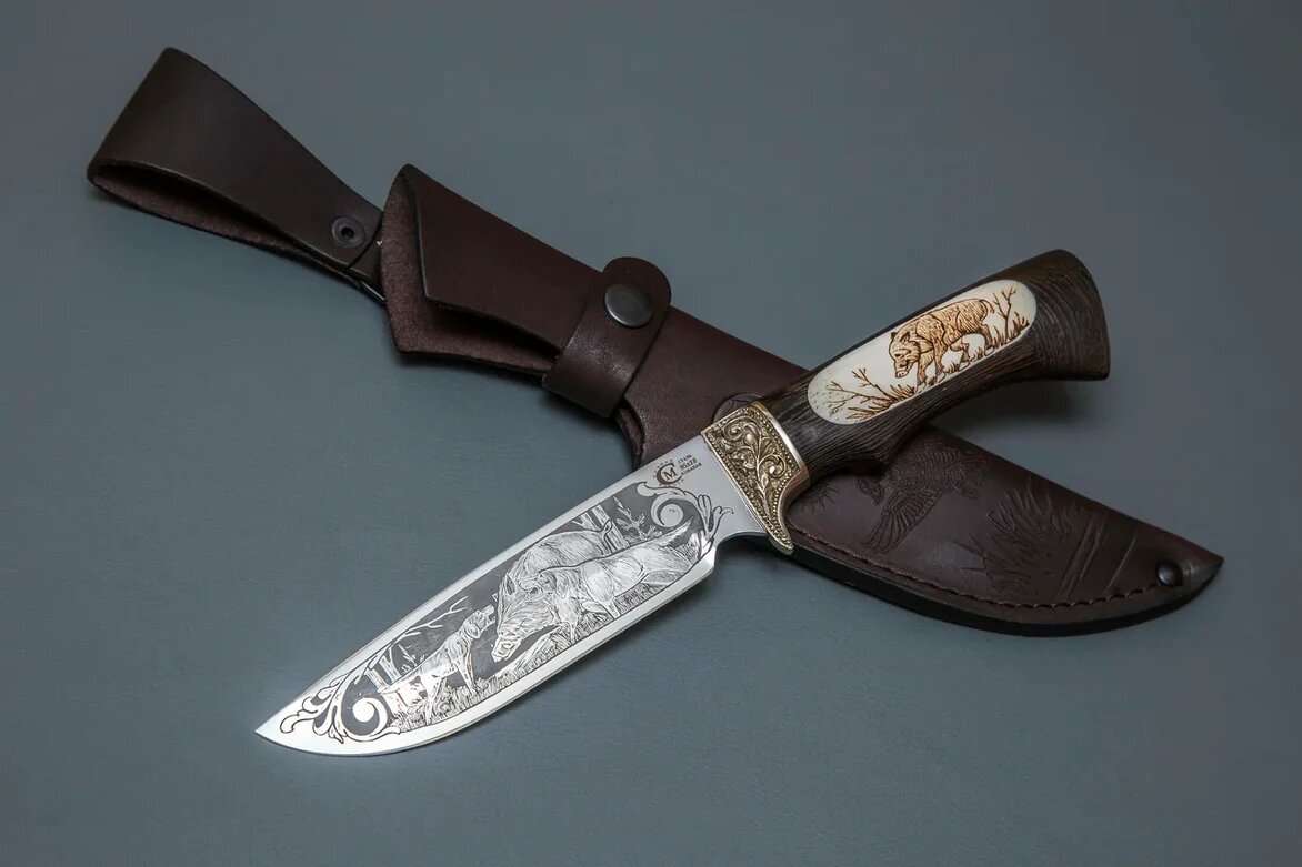 Нож из нержавеющей стали 95х18 «Лорд» с гравировкой, рукоять литье мельхиор, венге, вставка кость