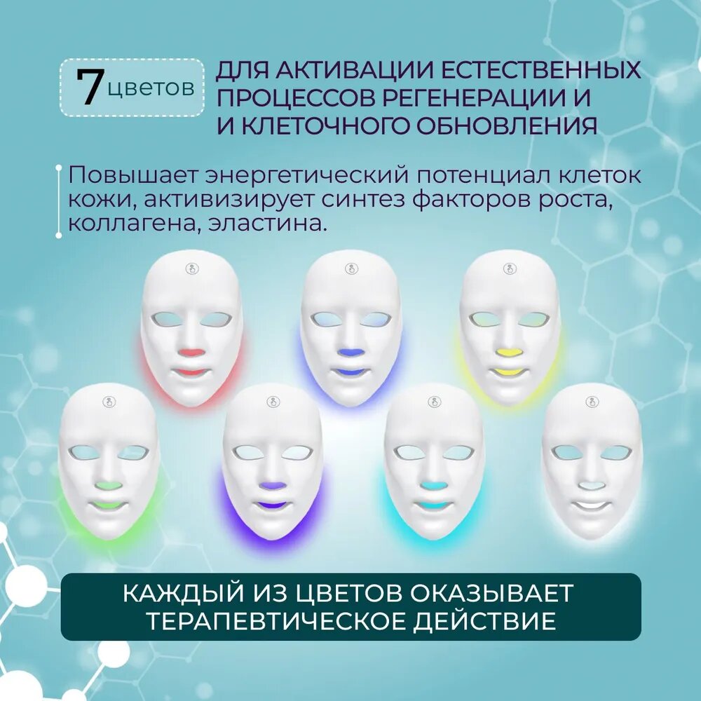 Светодиодная led маска/Косметологический аппарат для омоложения лица против морщин, прыщей и воспалений/Насыщение кислородом
