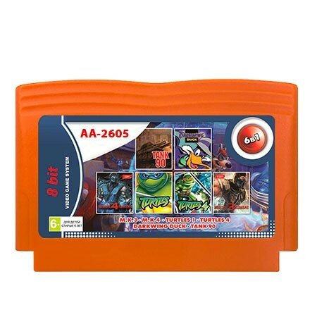 Картридж 8bit 6в1 AA-2605 М. К.3(28 р.)+М. К.4(28 р.)+TURTLES 1,4+DARKWIN DUCK+TANK 90