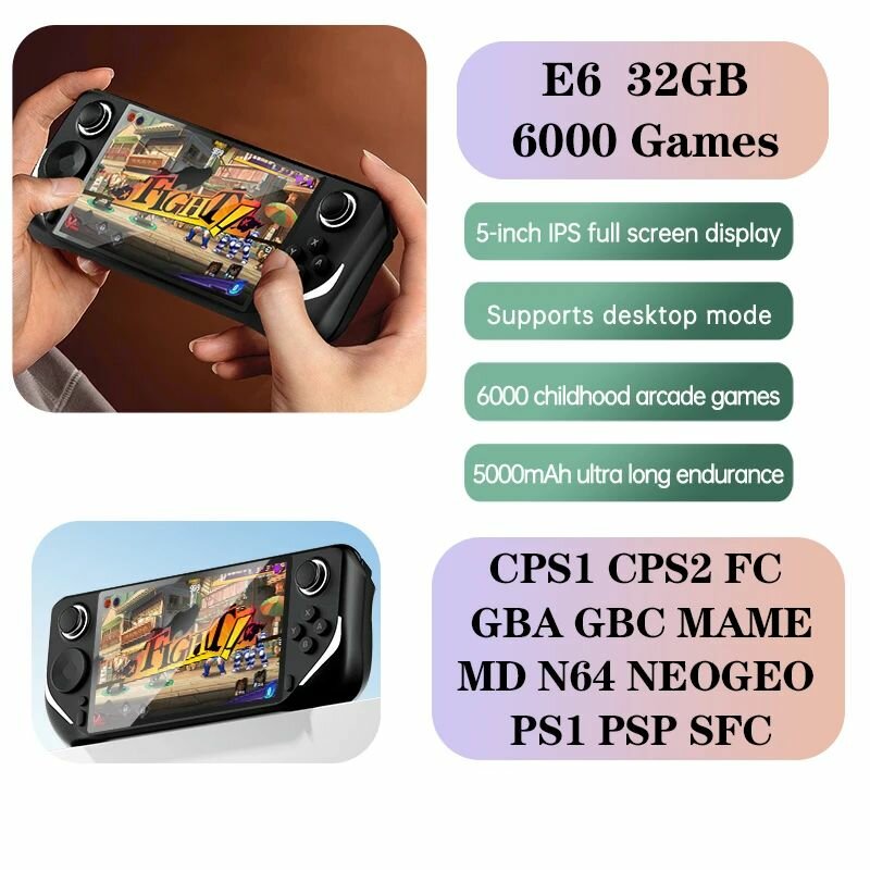 E6 Handheld game console Портативная игровая консоль , портативная игровая приставка с 5-дюймовым IP