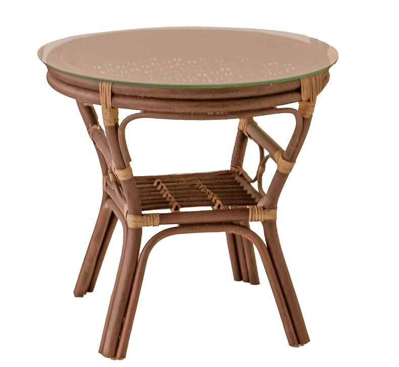 Стол с плетеной столешницей из натурального ротанга Петани, цвет миндаль