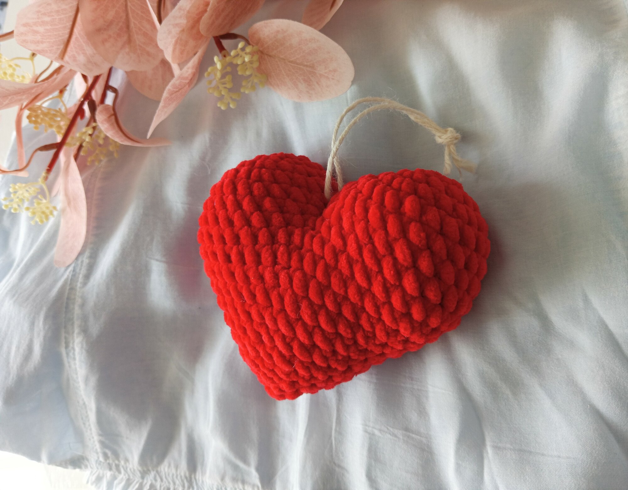 Вязаное сердце, красное, мягкое, 1 шт.
