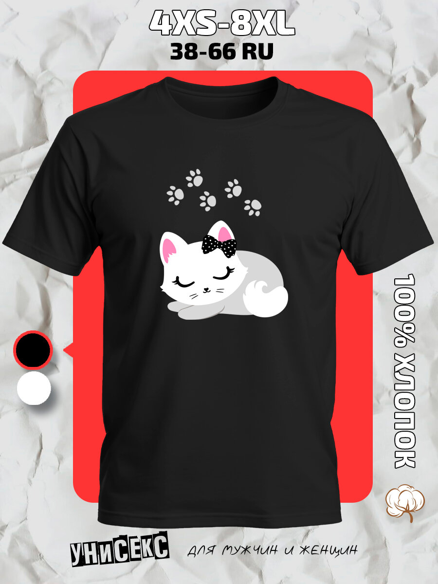 Футболка с принтом котом и бантом