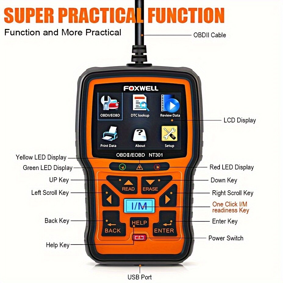 FOXWELL NT301 OBD2 Scanner Live Data Professional Mechanic OBDII Diagnostic Code Reader Tool for Check Engine Light