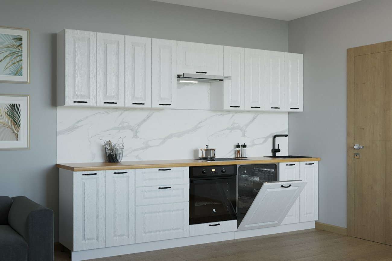 Кухонный гарнитур Белый Вегас (арт.19), длина 3000 мм, фасады МДФ