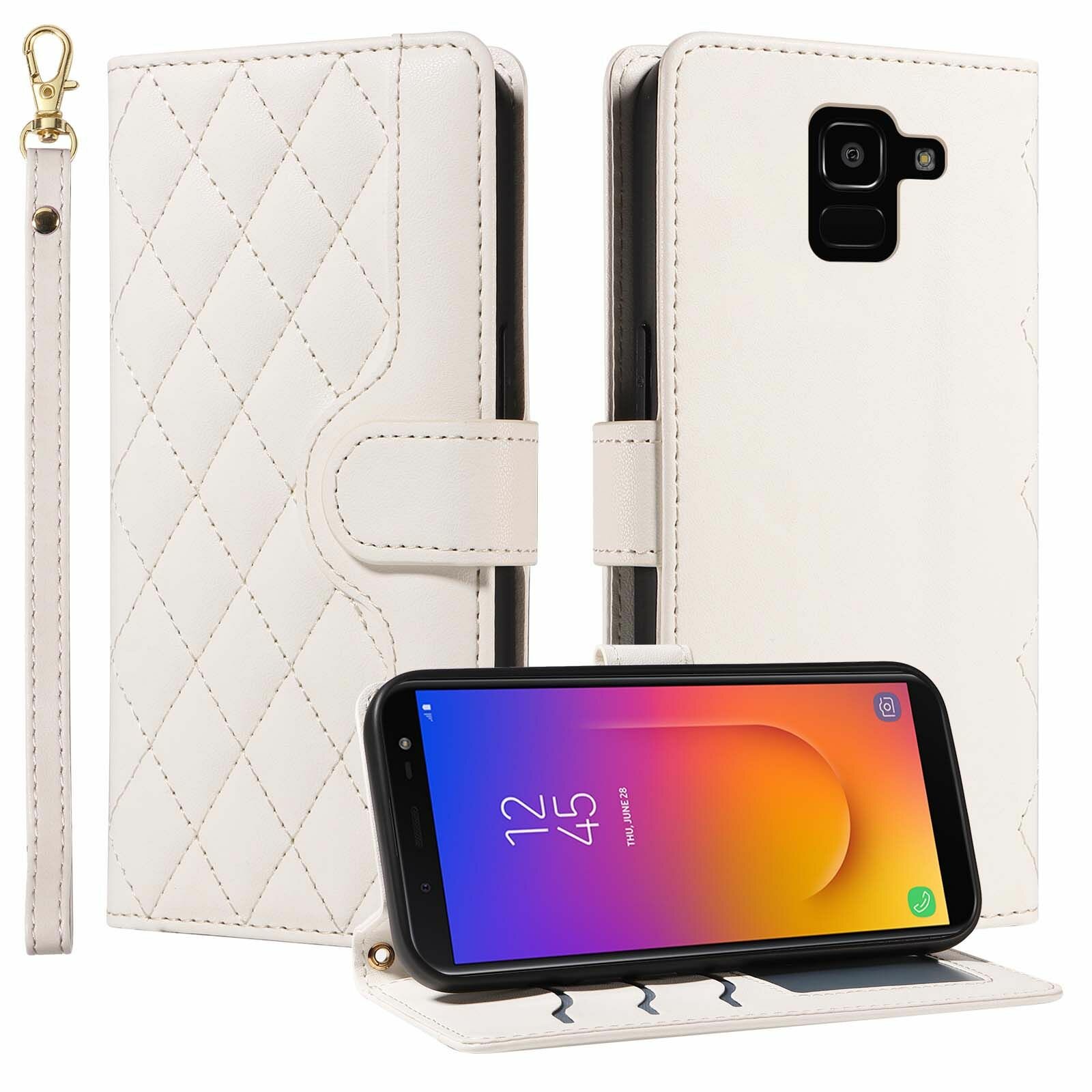 Чехол из матовой кожи для Samsung Galaxy J6 2018 (Самсунг Галакси Джей 6 2018) , роскошный и стильный, устойчивый к падениям, со слотом для карт, с длинным и коротким шнурками