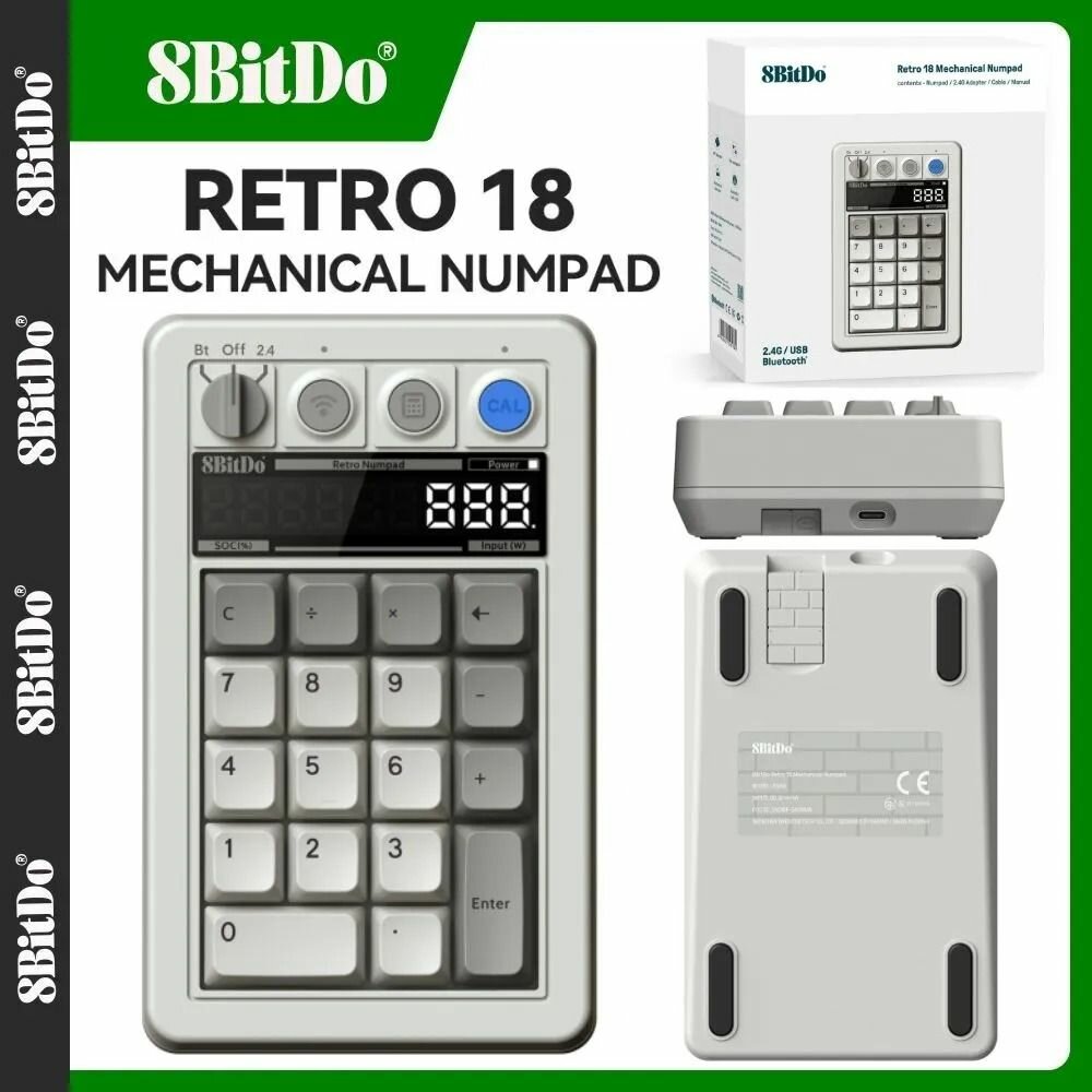 8BitDo Клавиатура Retro 18, черный, светло-серый