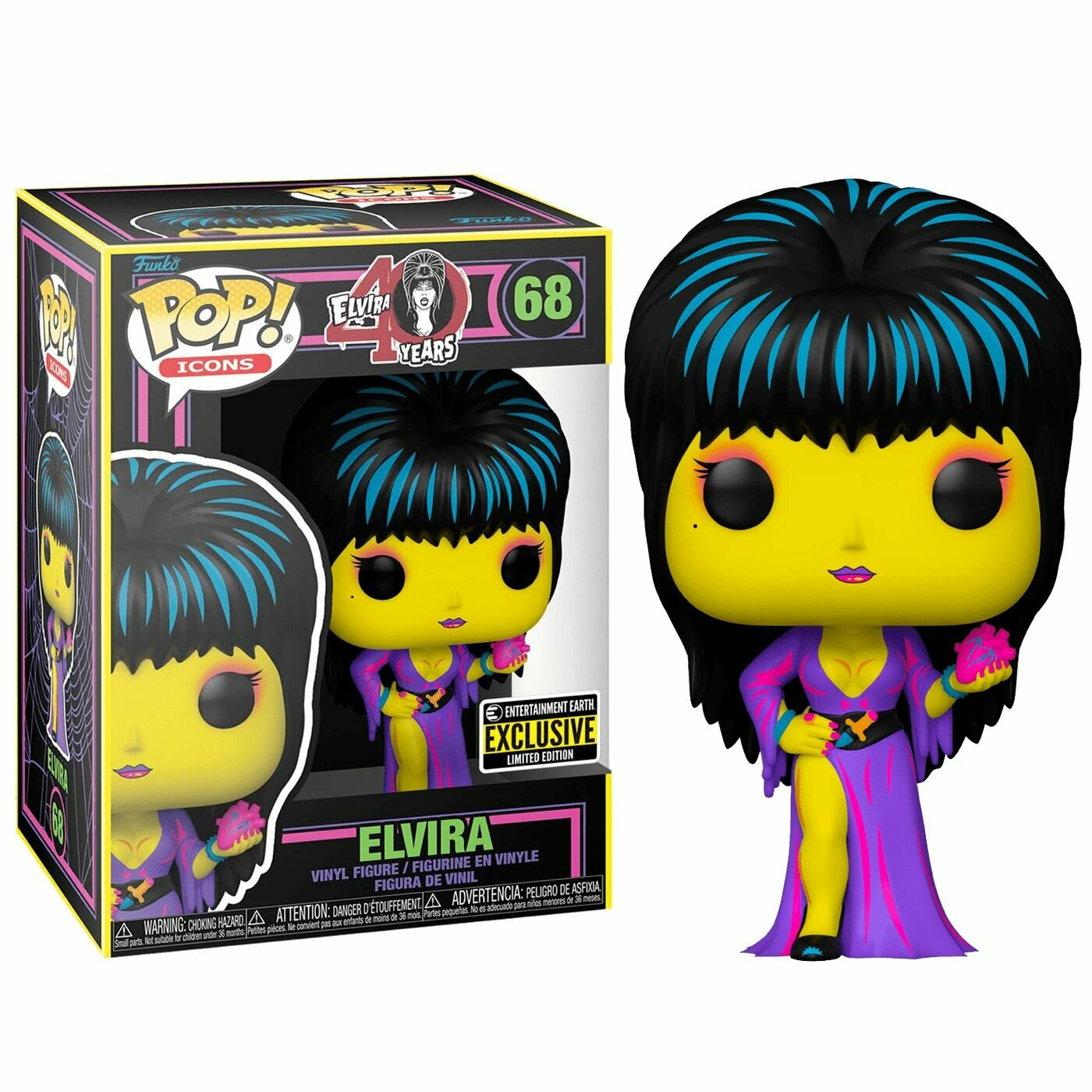 Фигурка Funko POP Elvira Black Light со стикером (Эксклюзив Entertainment Earth) из фильма Elvira: Mistress of the Dark / Эльвира: Повелительница тьмы, Фанко ПОП