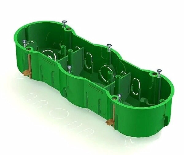 Электро подрозетник 3-местный 212 70 45мм для скрытого монтажа с саморезами с металлическими зажимами