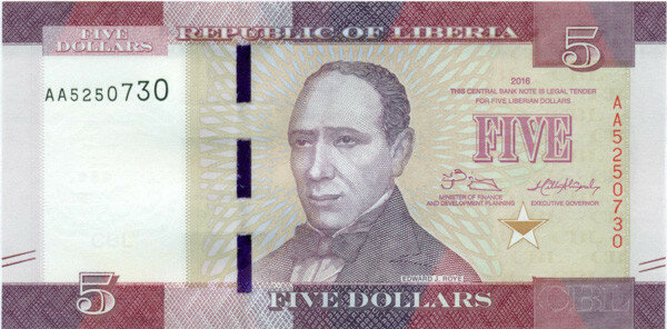 Банкнота номиналом 5 долларов Либерии 2016-2017 года. Состояние UNC Р-31 (33686)