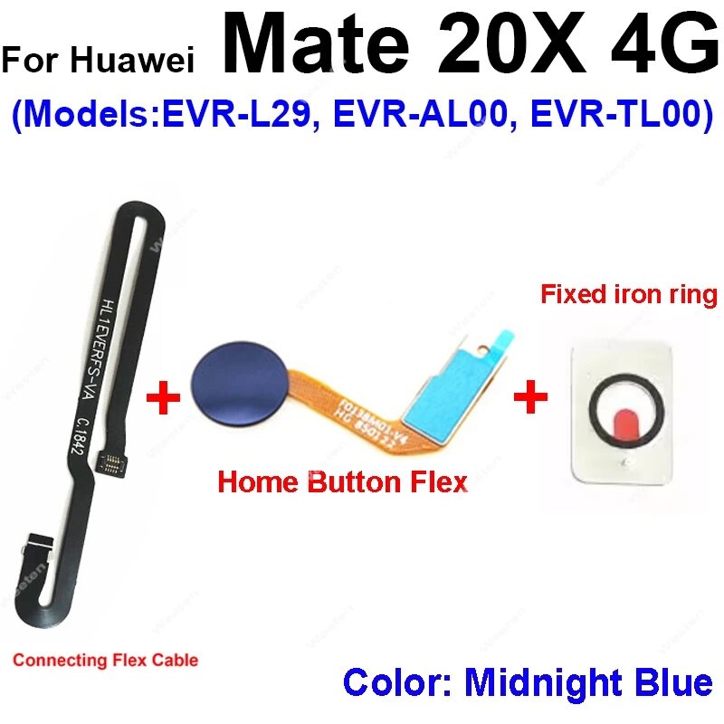 Кнопка «Домой», гибкая лента, соединительный гибкий кабель с отпечатками пальцев, фиксированное железное кольцо для Huawei Mate 20X 4G 5G EVR-L29 EVR-N29, запасные части Mate 20X 4G Blue