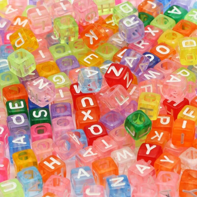 Разноцветные прозрачные Квадратные бусины с буквами алфавита, акриловые бусины с отверстием для изготовления ювелирных изделий, аксессуары для браслетов «сделай сам», 6 мм