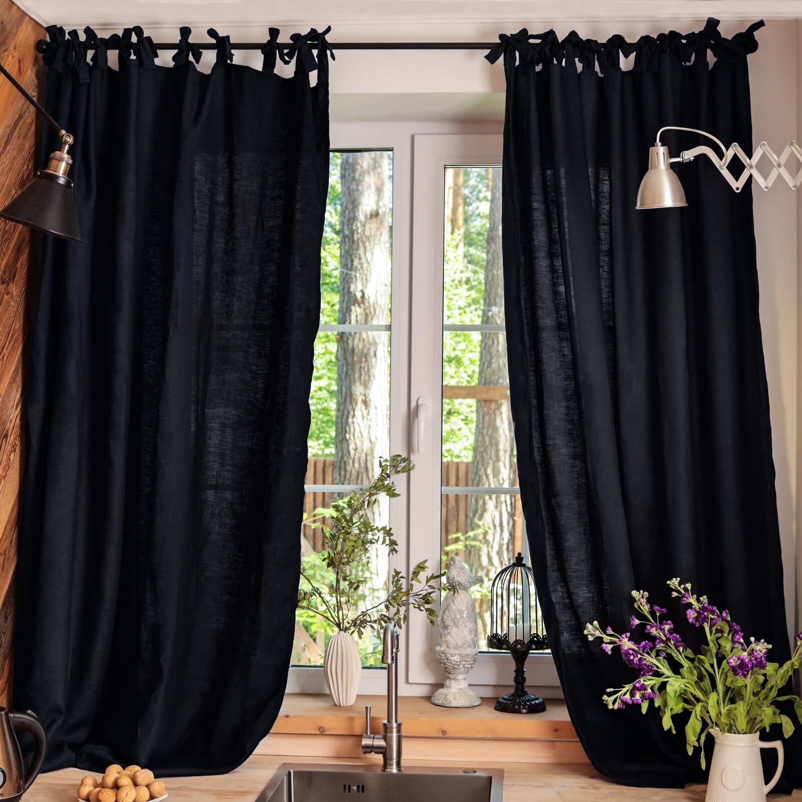 Комплект штор д/кухни с завязками Этель Linen collection 145х180см-2 шт, 100% лён 170 г/м2, 10300822