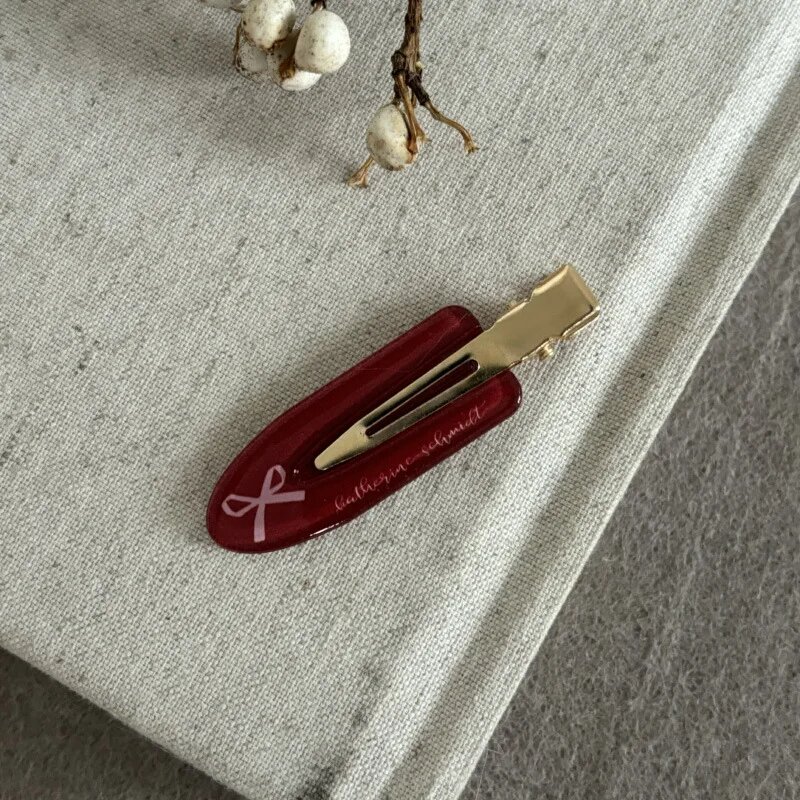 Бордовый бант в клетку для волос 04 Red seamless clip