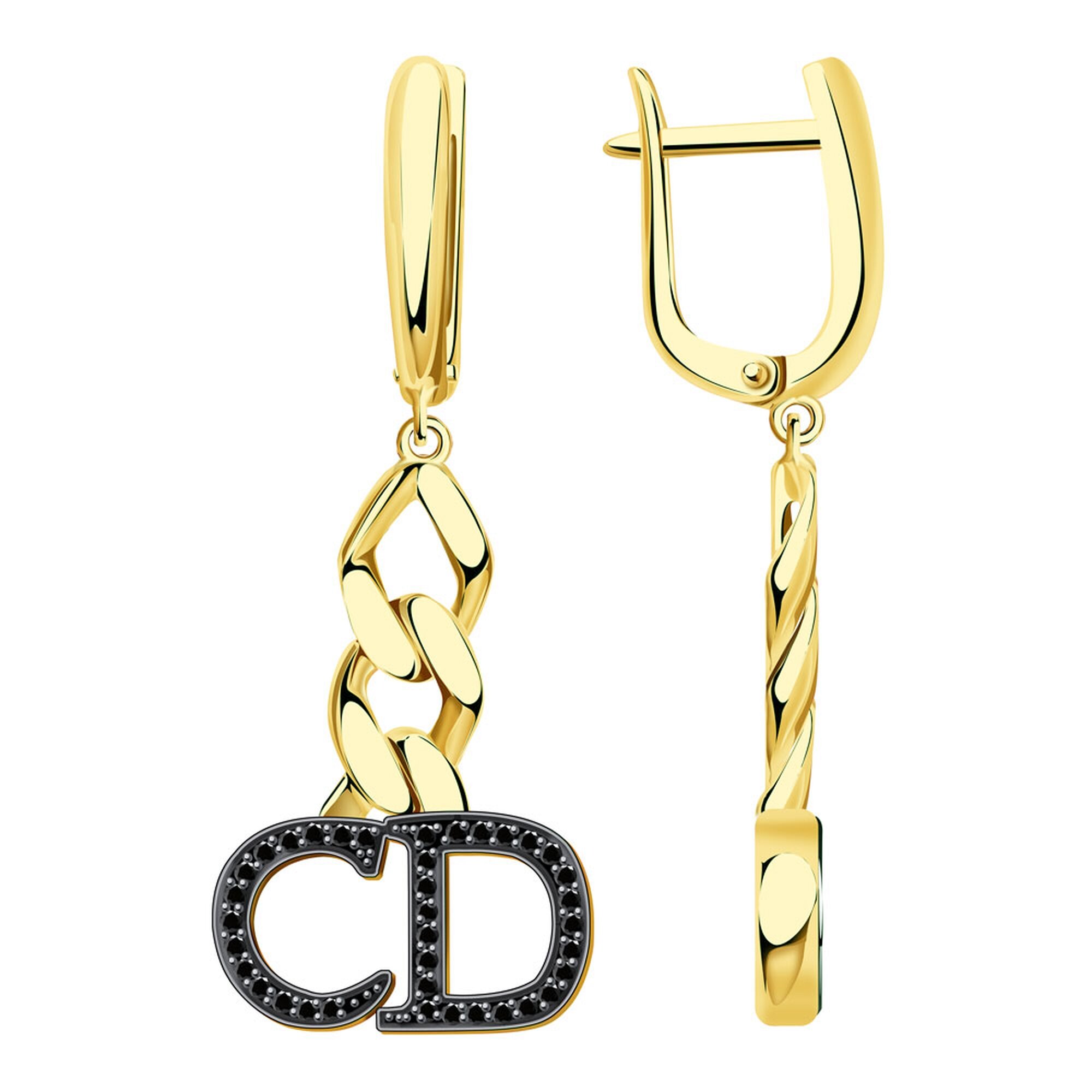 Серьги, желтое золото, 585 проба, фианит