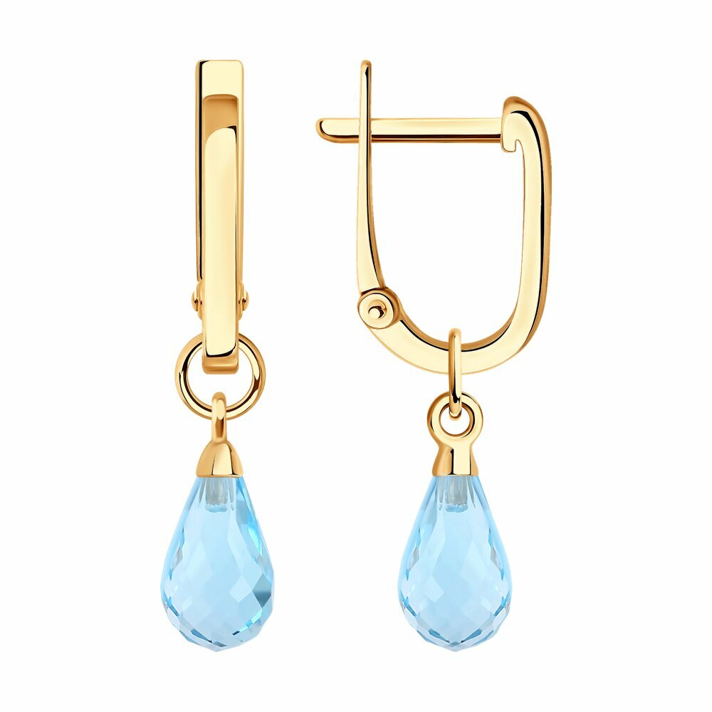 Серьги, красное золото, 585 проба, топаз