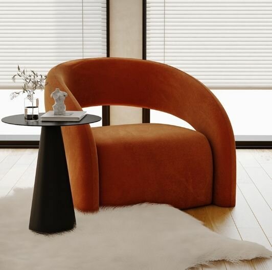 Лаунж-кресло для отдыха дома мягкое с подлокотниками, букле металл, оранжевый