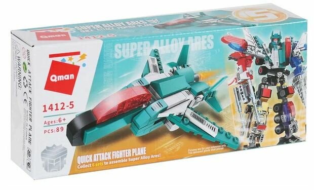 Конструктор пластиковый Qman 1412-5 Скоростной истребитель 6в1 серия Техника-Трансформеры, 89 деталей