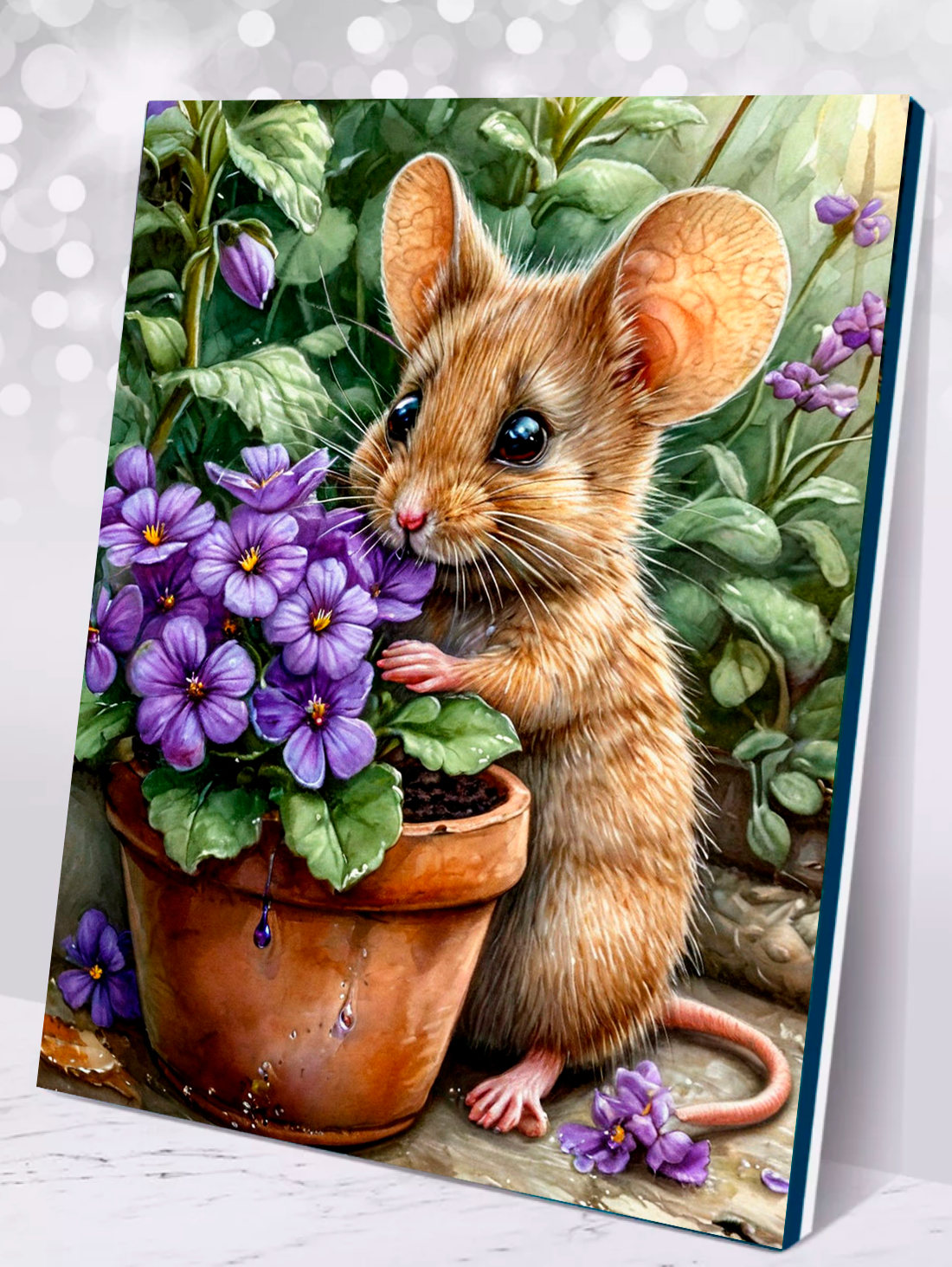 Картина по номерам "Мышка и фиалки" 40х50 см, хлопковый холст на подрамнике, акрил, АртТойс