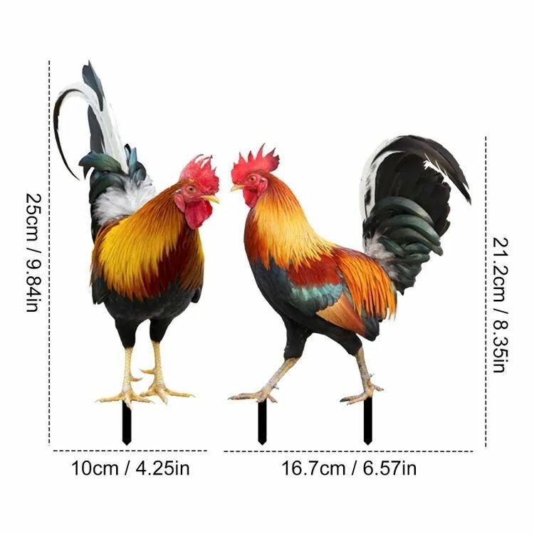 Садовая фигура петуха из акрила, 2D декор для газона и сада, устойчивая к погодным условиям
