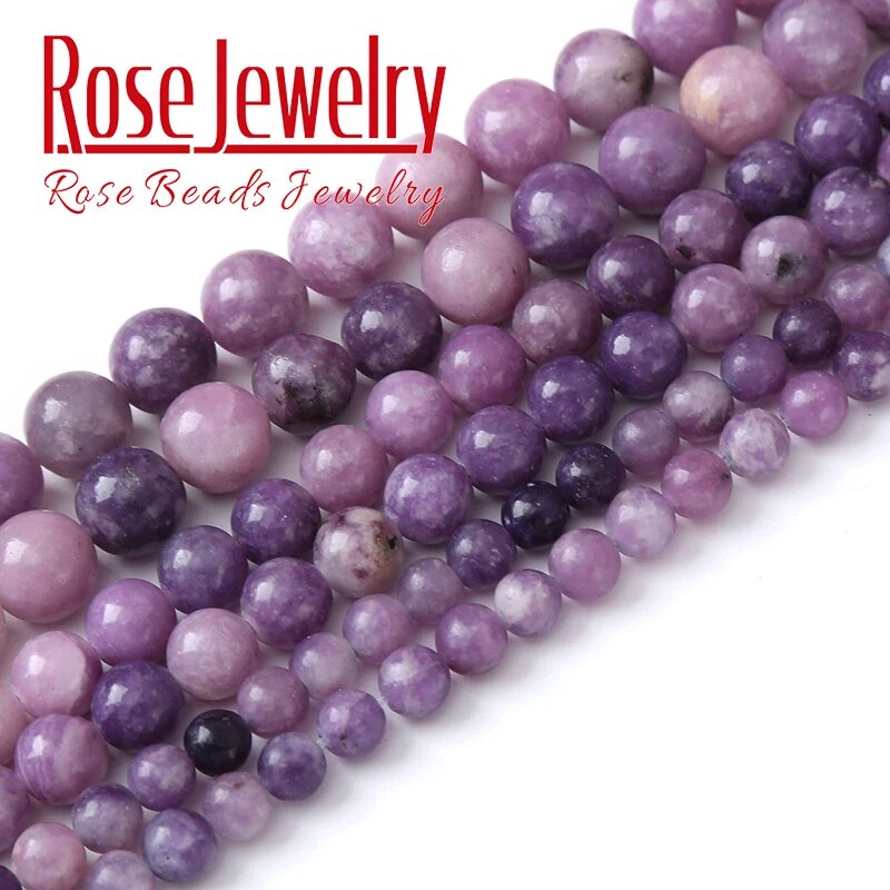 Бусины из натурального фиолетового лепидолита Rose and Beads 4/6/8/10/12мм 12mm 32pcs beads