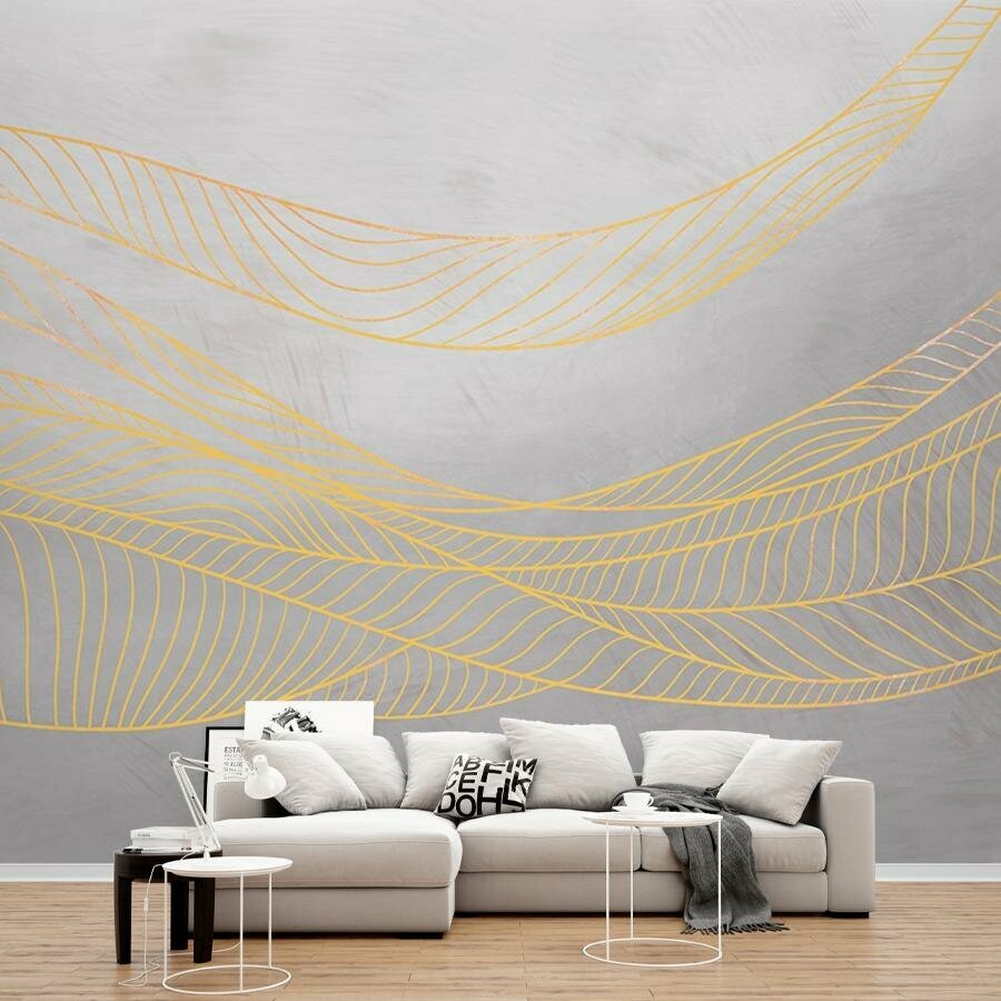 Фотообои Геометрия линии на сером фоне 9-1834-S-Холст 270 x 200 см (ВхШ) Бесшовные, флизелиновые, влагостойкие обои MasterFresok