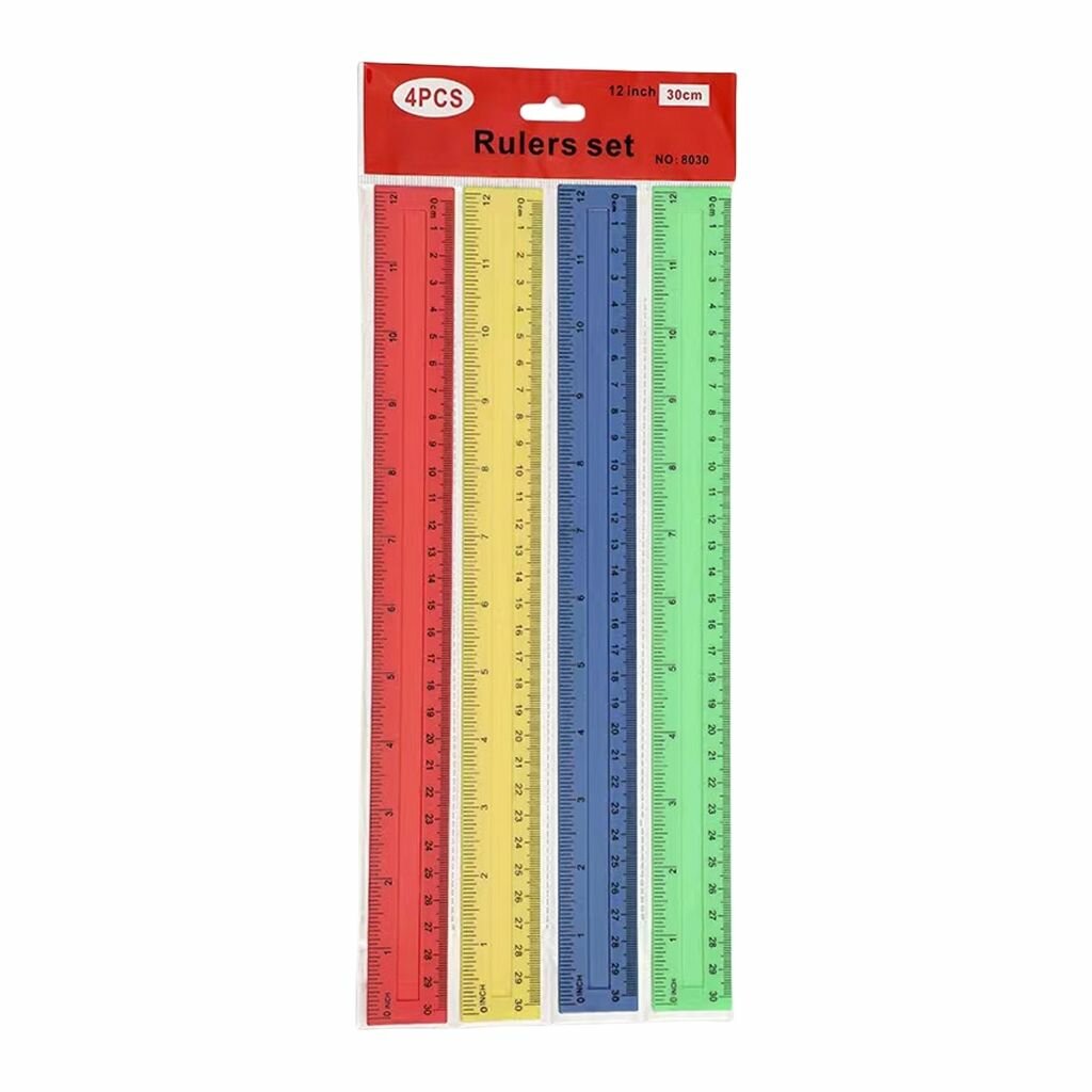 Цветная прозрачная пластиковая линейка длиной 30 см из 4шт-четыре однотонных цвета