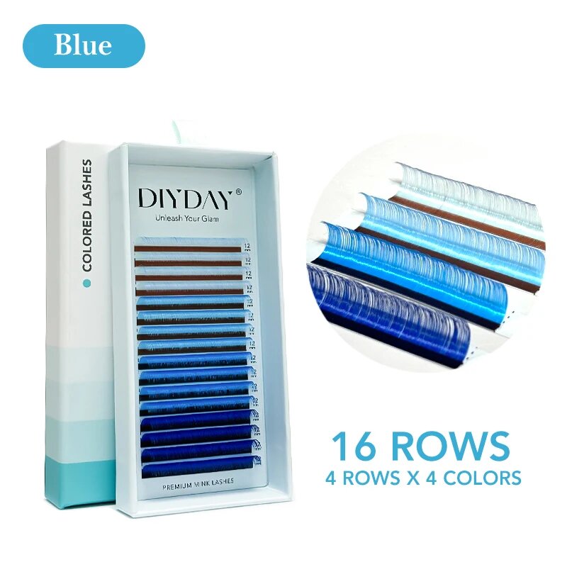 DIYDAY Цветные ресницы D-изгиб, 11-14Mix, Blue Lashes