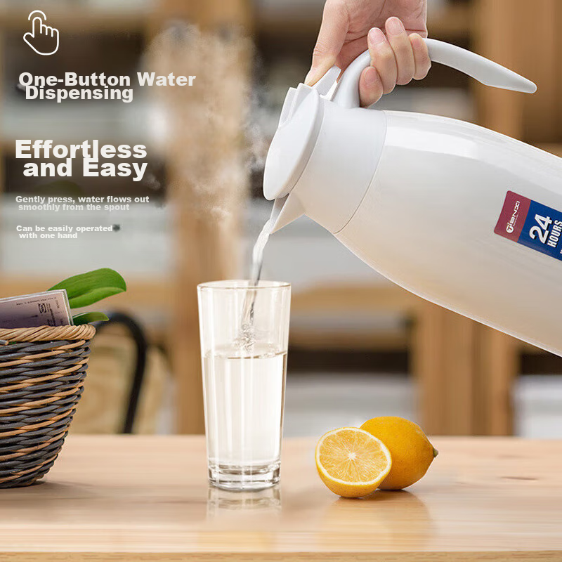 TIANXI Insulated Thermos, Household Hot Water Bottle, Warm Pot, Insulated Glass Inner Liner, Dormitory Warm Bottle, 1.8L, White And Moon Gray