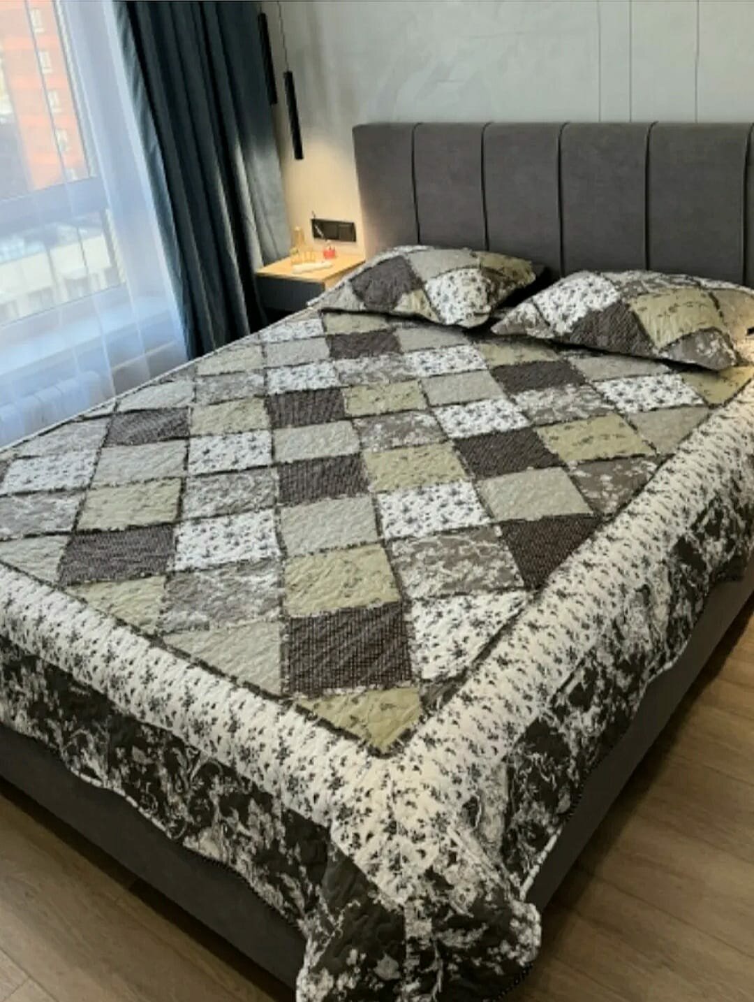 Покрывало пэчворк лоскутное с наволочками, размер Евро (220х240 см)