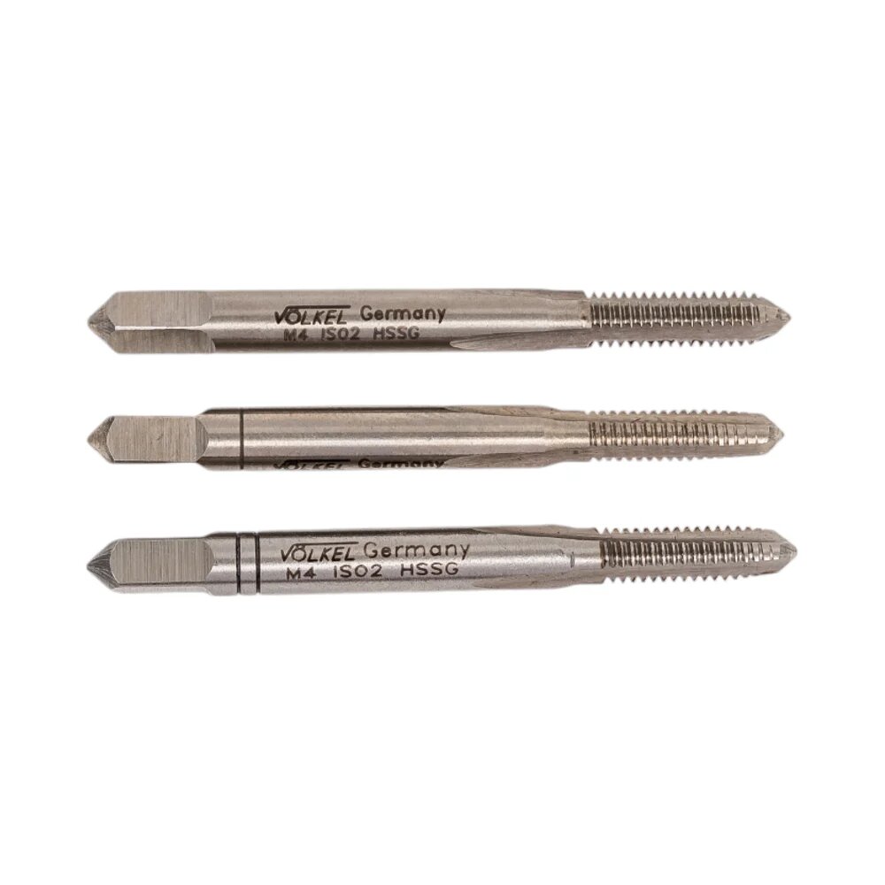 Набор метчиков из 3-х шт. VOLKEL М 4 шаг 0.7мм DIN352 HSS-G V27330, нелегированной, черный