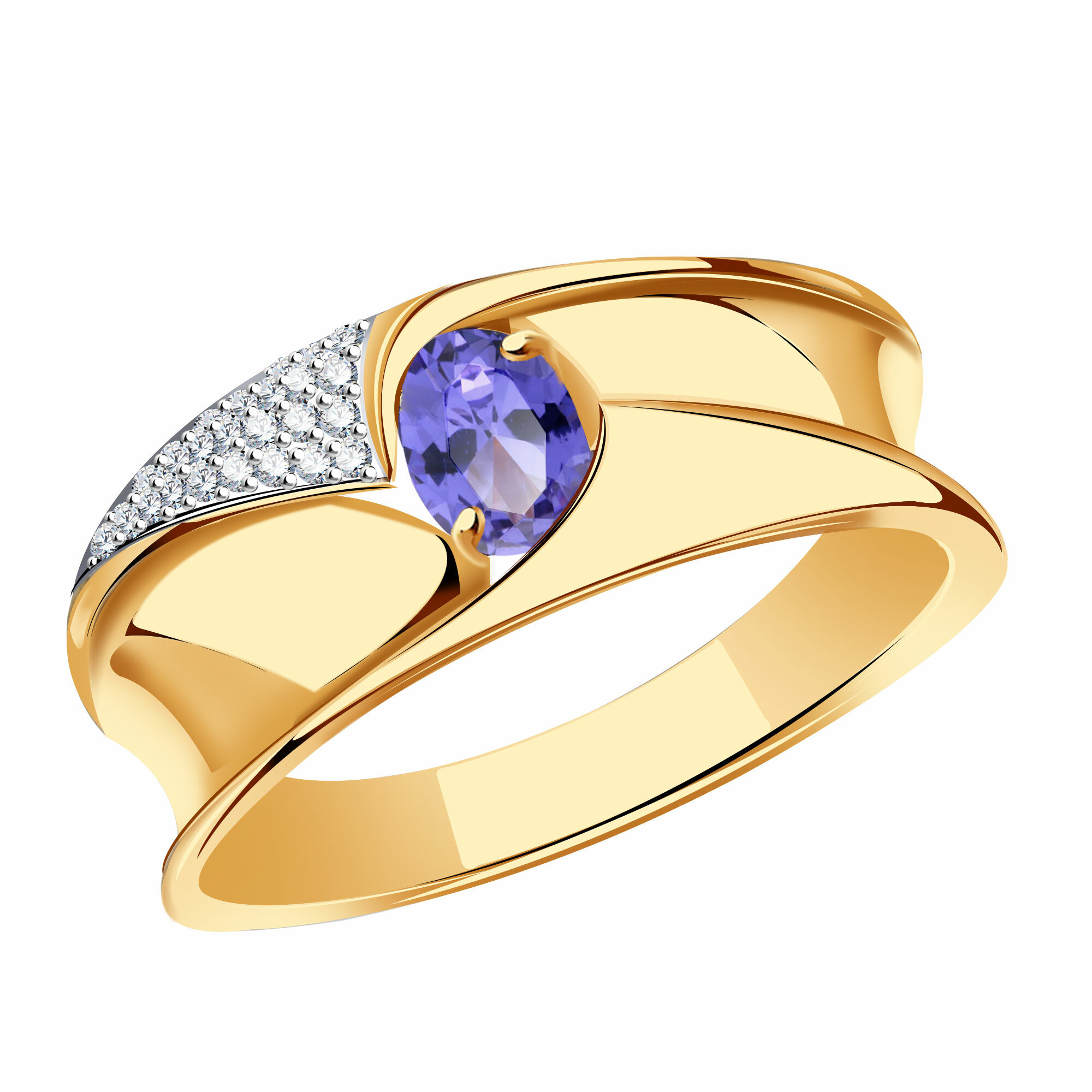 Кольцо, красное золото, 585 проба, бриллиант, танзанит