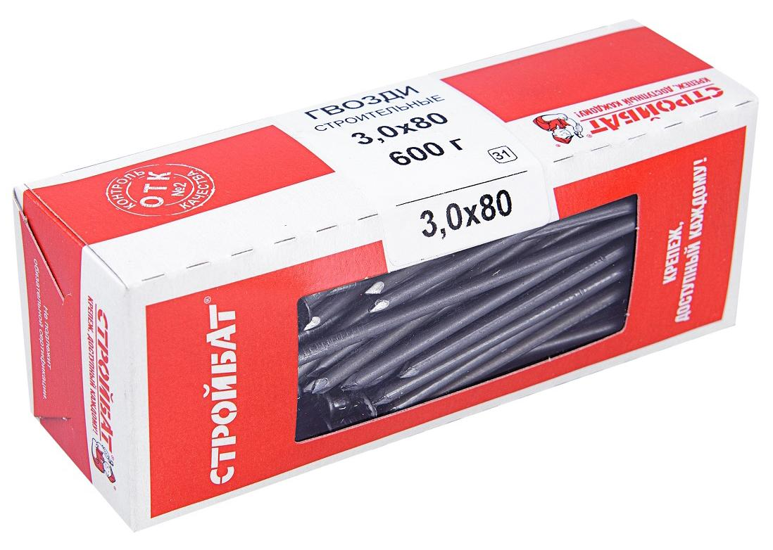 Гвозди строительные Стройбат стальные, 3×80мм, 0.6кг / крепеж и фурнитура