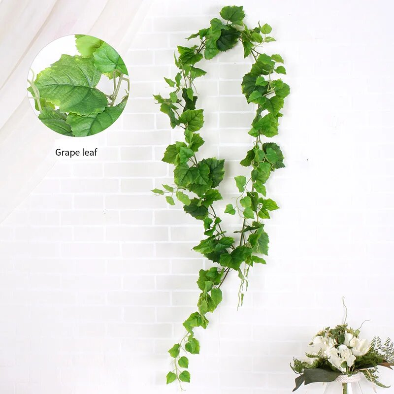 Реалистичные искусственные цветы 180 см, яркая лоза плюща, гирлянда из листьев ротанга, трава, растения, виноградные листья, Декор для дома, сада, вечеринки, свадьбы NO.5