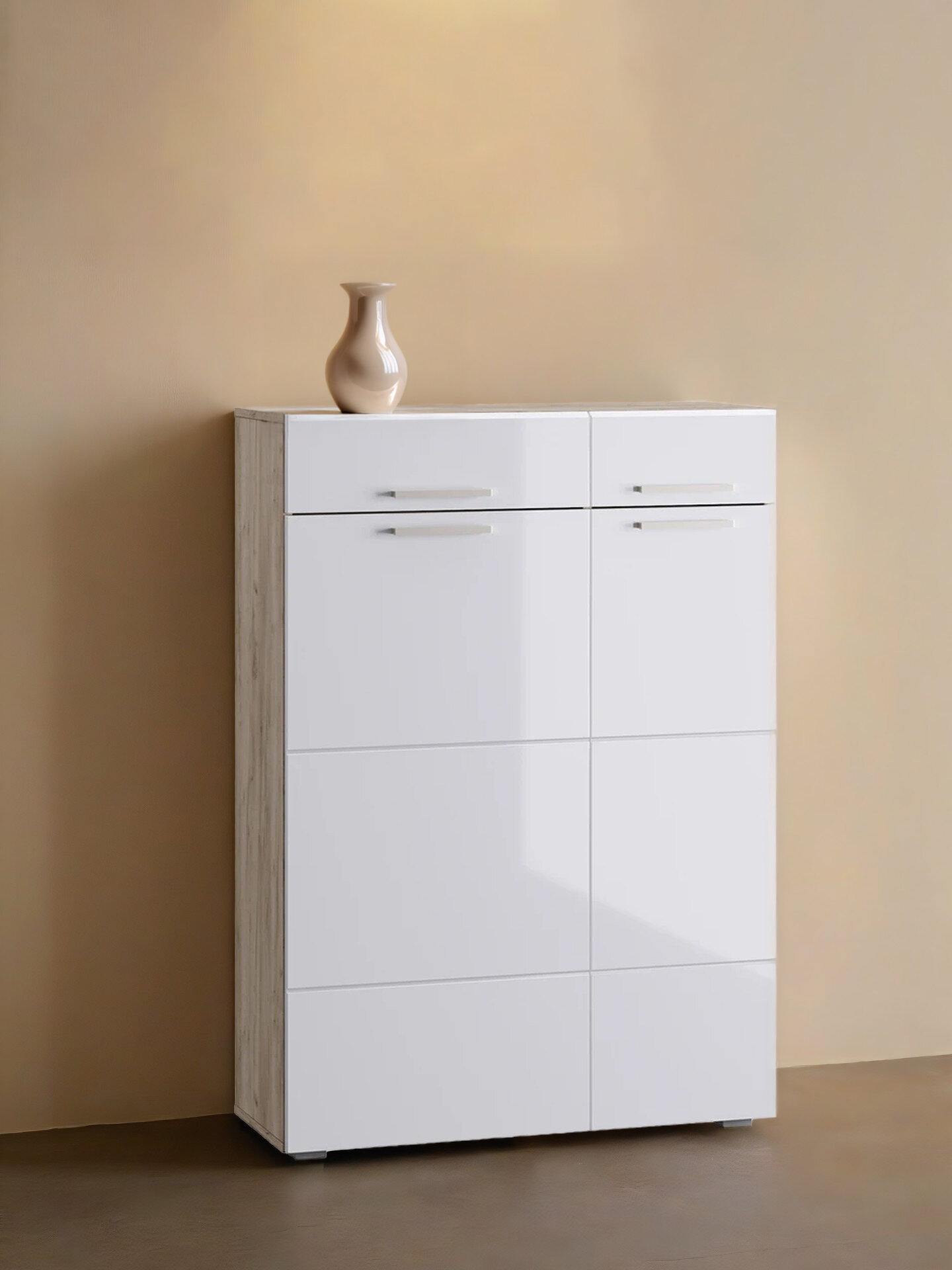 ARNIKA Комод в прихожую узкий Лайн 90х35х129.2 см, белый, дуб крафт серый