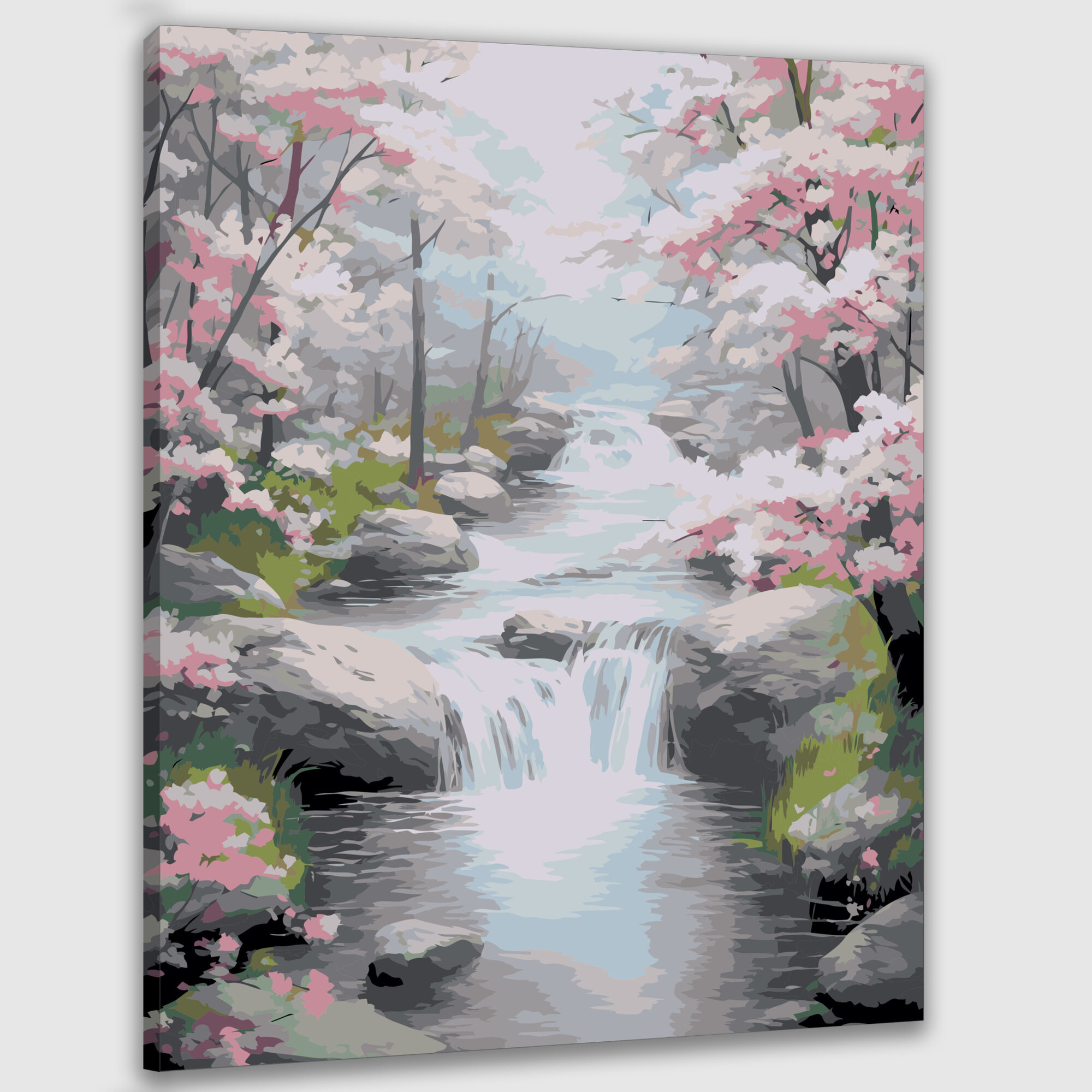 Картина по номерам 40x50 см, мягкая пастель, весна, цветы вишни, изящные ветви, бледно-розовые оттенки